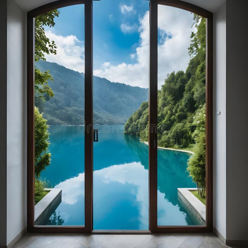 Beautiful View of a Blue Lake Captured from the Inside of Nature Stock ...