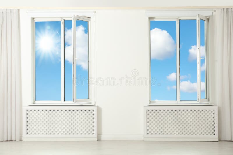 Beautiful View on Sky with Clouds through Windows in Room Stock Image ...