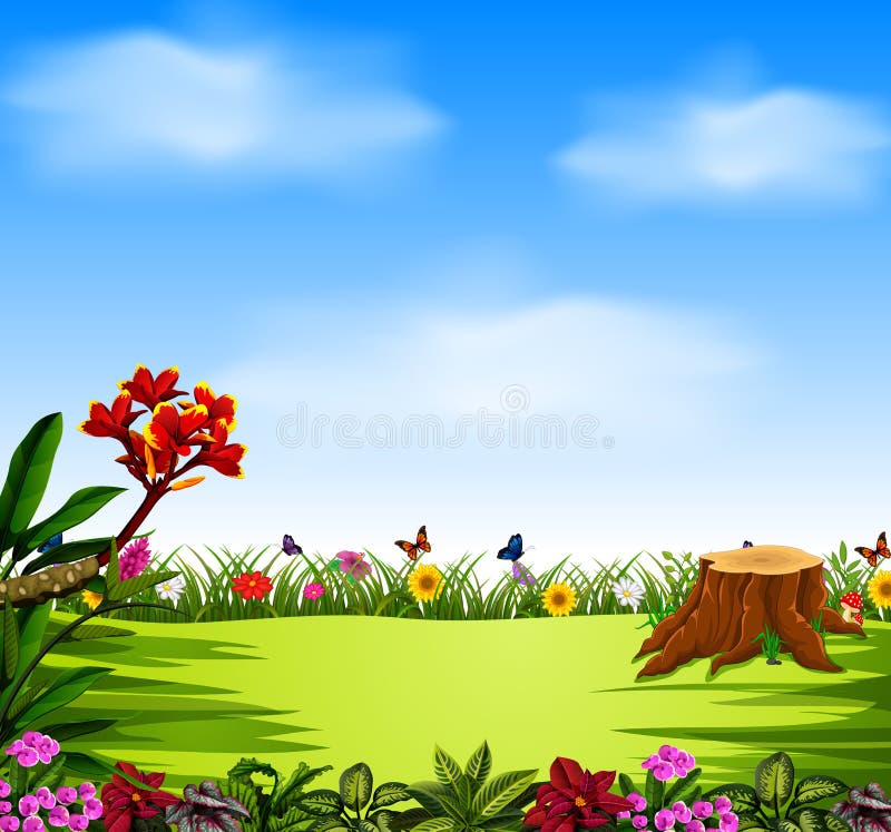 A Colorfull Garden with the Beautiful Rainbow Stock Vector ...