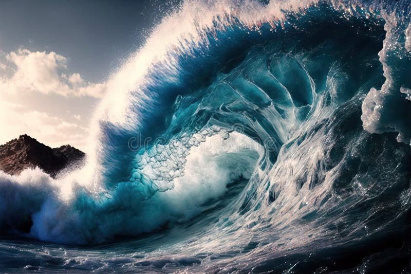 Beautiful View of a Blue Wave Curl Splashing Stock Illustration ...
