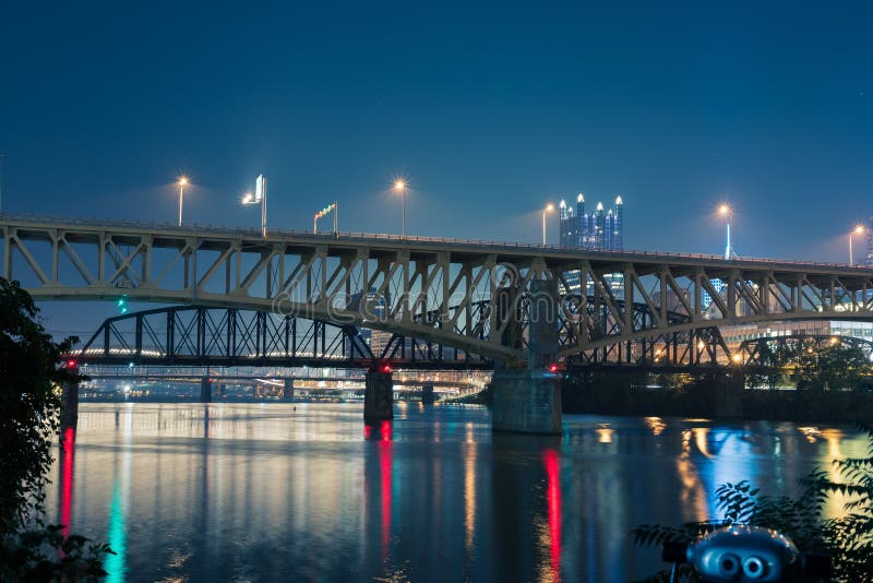 Beautiful View of a Bridge with Lights during Nighttime Stock Image ...