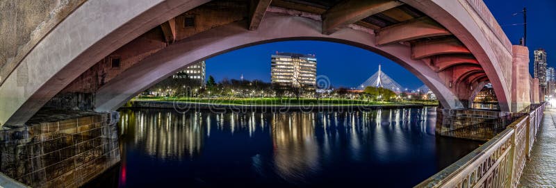 Beautiful View of a Bridge Over the Lake at Night Stock Photo - Image ...
