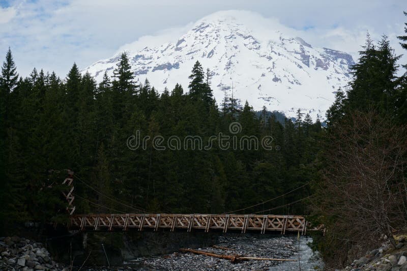 Beautiful View of a Bridge Over the River with Green Trees and a Huge ...