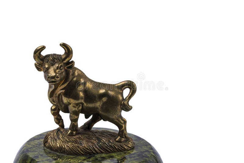 Beautiful View of Bronze Figure of Taurus Cattle Sign Isolated on White ...