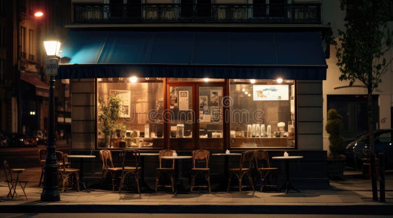 Beautiful View of Cafe with Outdoor Terrace at Night Stock Illustration ...