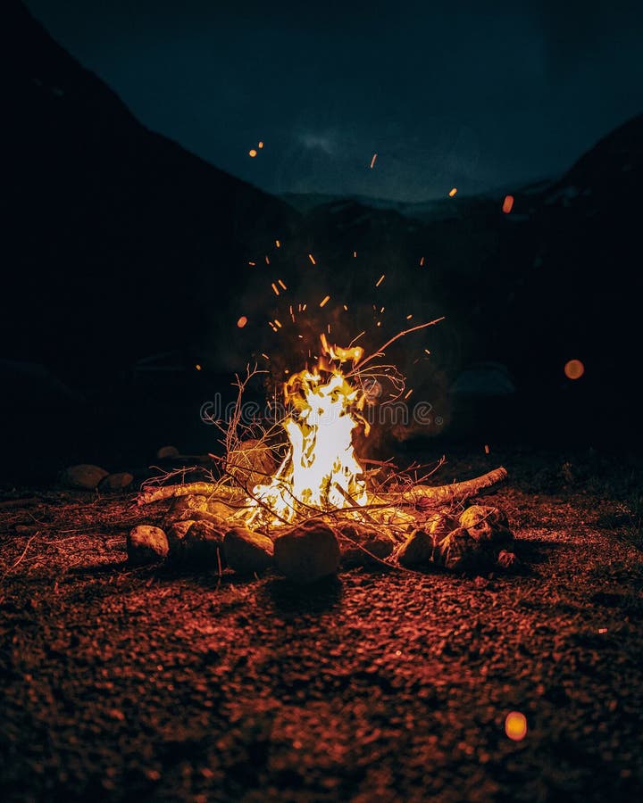Beautiful View of a Campfire in the Forest at Night Stock Photo - Image ...
