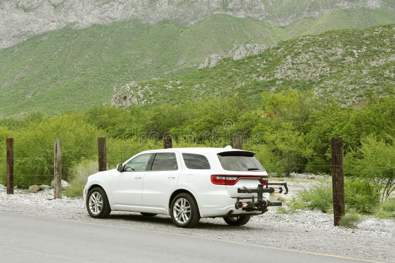Beautiful View of Car on Roadside in Mountains. Road Trip Stock Image ...