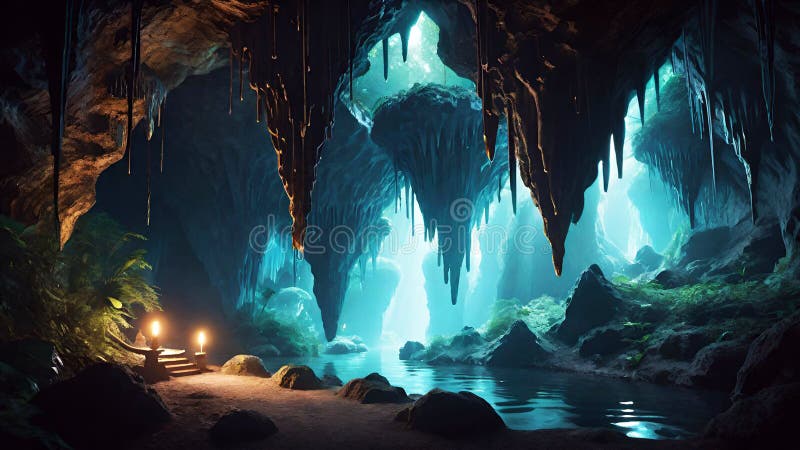 Beautiful View of the Cave and the River 3d Rendering Illustration ...