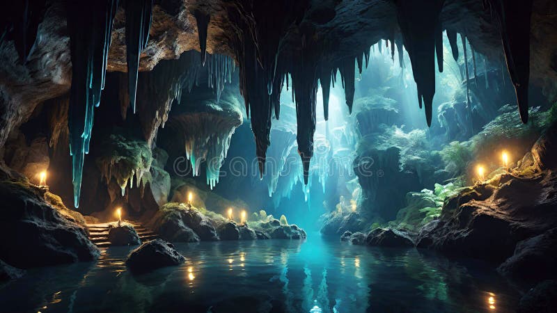 Beautiful View of the Cave and the River 3d Rendering Illustration ...