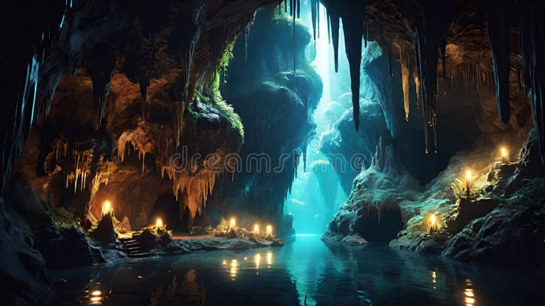 Beautiful View of the Cave and the River 3d Rendering Illustration ...
