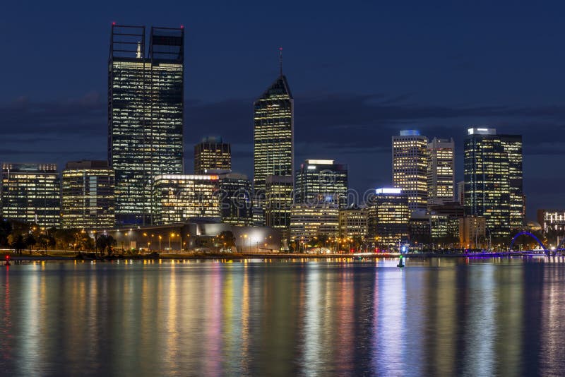 Beautiful View of Central Perth at Blue Hour, Western Australia Stock ...