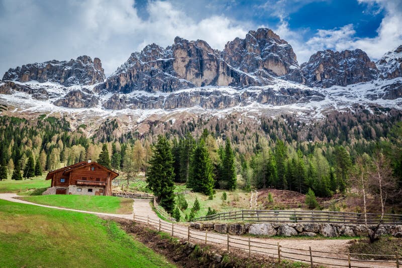 Beautiful View of the Cottage in the Dolomites, Italy Stock Photo ...