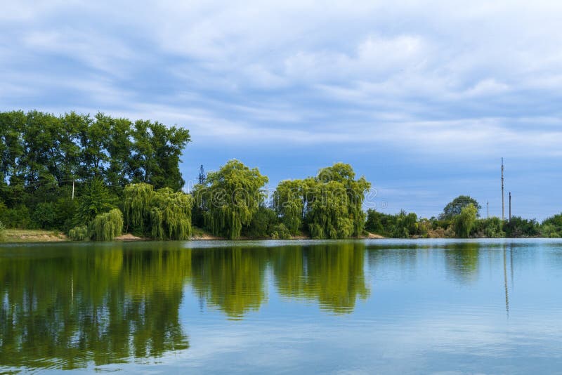 Beautiful View of Country Lake and Trees. Stock Photo - Image of ...