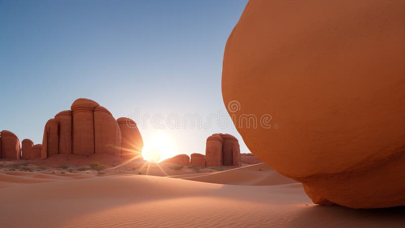 A Beautiful View Of A Desert With A Large Rock In The Middle Ai