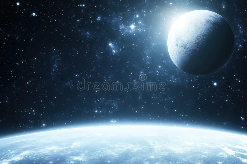 Beautiful View of Earth and Moon in a Starry Night Sky from Space Stock ...