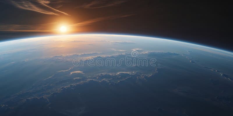 A Beautiful View of Earth with Sun Rising in Space. Stock Image - Image ...