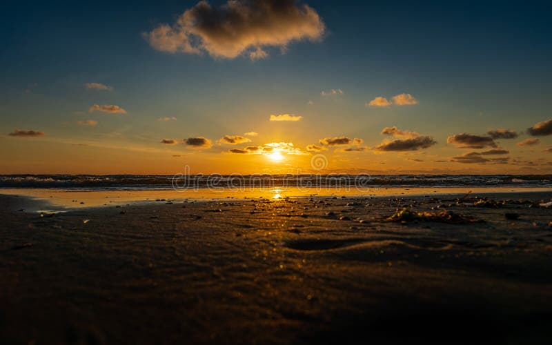 Beautiful View of an Empty Beach at Sunset Stock Photo - Image of view ...