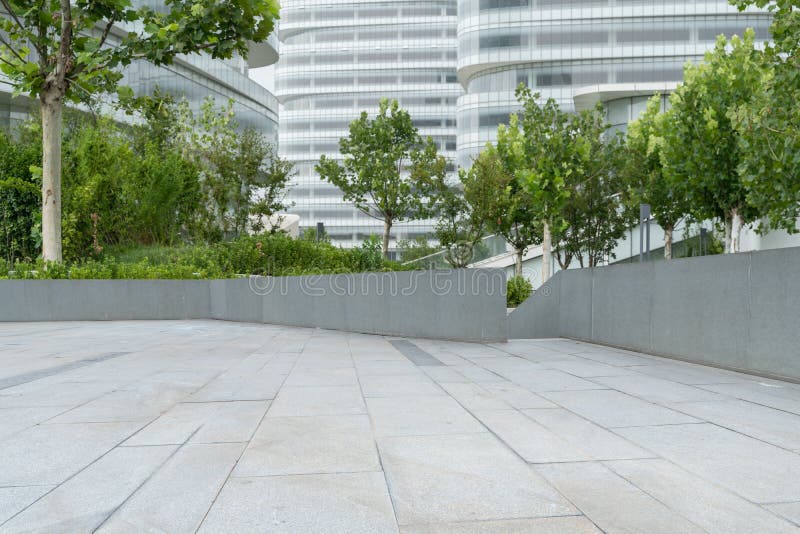 Beautiful View of an Empty Tiled Pavement in Front of Modern Office ...
