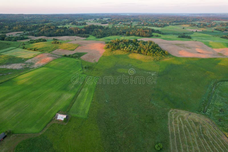 A Beautiful View of the Forest and Green Fields from Above. Stock Image ...