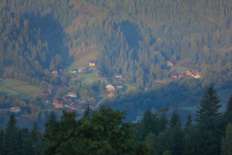 Beautiful View of Forest and Village in Valley on Sunny Day Stock Photo ...