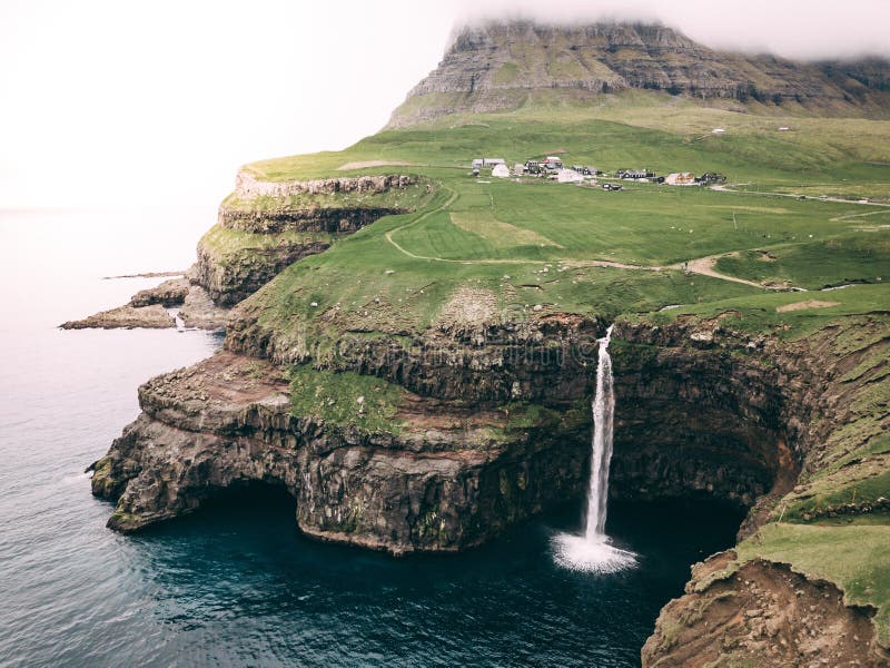 Beautiful View of Gasadalur Waterfall and the Faroe Islands in Denmark ...