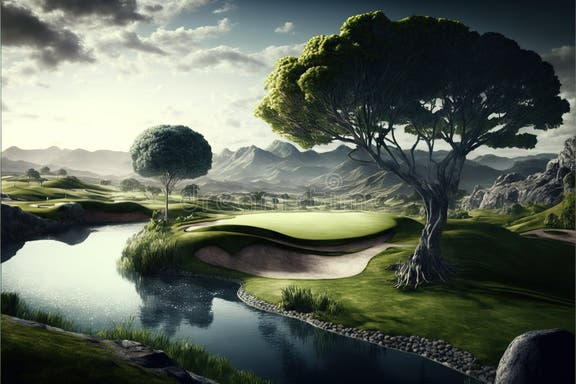 Beautiful View of the Golf Landscape. Generative AI Stock Illustration ...
