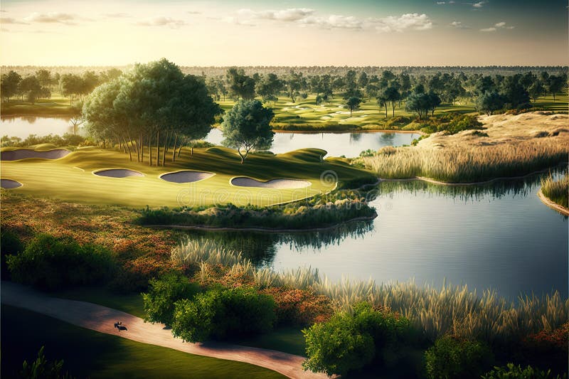 Beautiful View of the Golf Landscape. Generative AI Stock Illustration ...