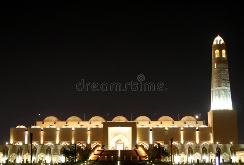 Beautiful View of Grand Mosque of Doha at Night Stock Image - Image of ...