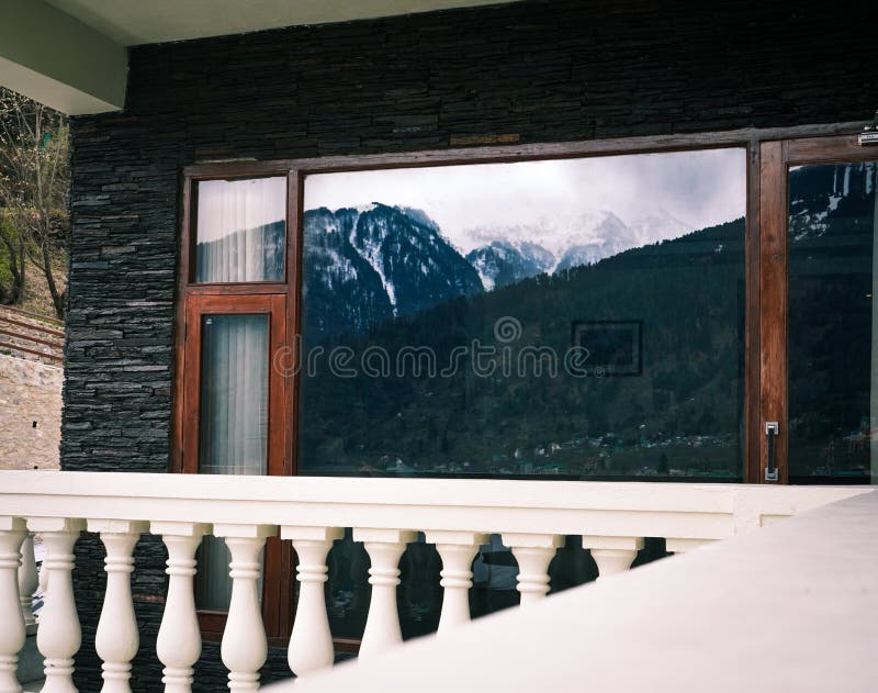 Beautiful View of a Hotel Room Balcony with Reflective Windows Stock ...