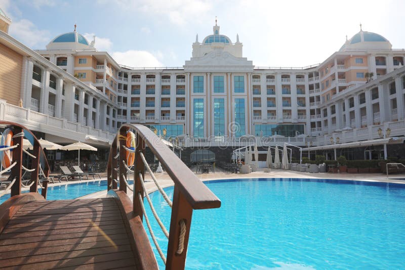 Beautiful View of Hotel with Pool at Resort Stock Photo - Image of ...