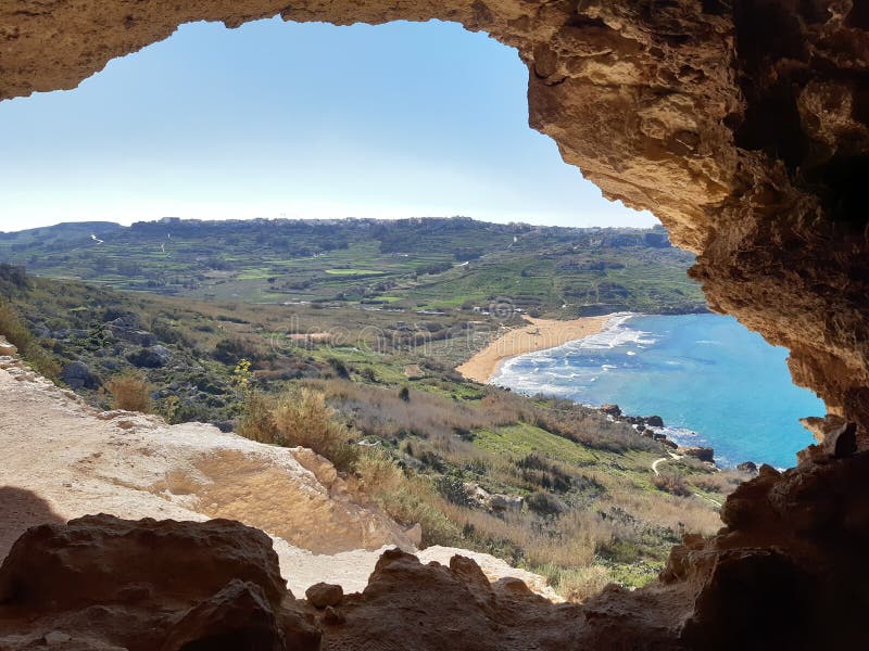 Beautiful View from Inside the Cave in Gozo Stock Photo - Image of ...