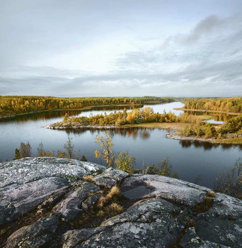 Beautiful View of Islands with Autumn Forest. Fall Foliage Stock Photo ...
