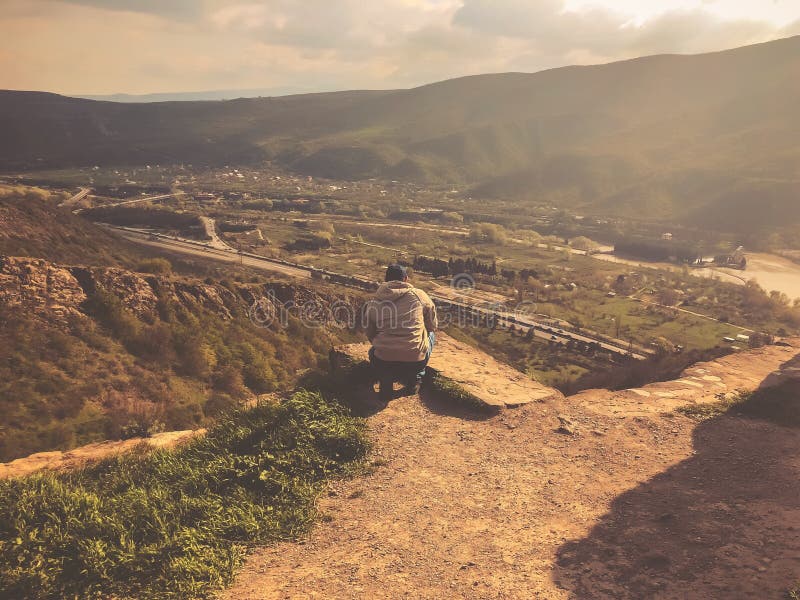 Beautiful View from Jvari Monastery To Town of Mtskheta Stock Photo ...