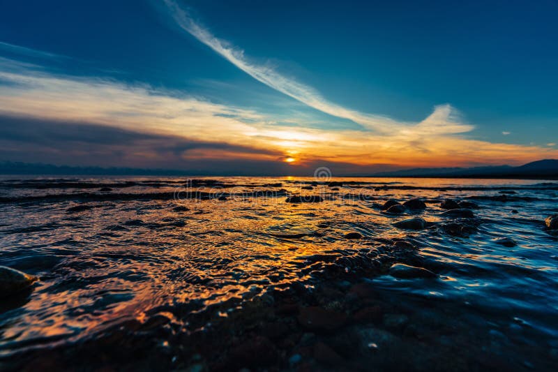 Beautiful View of Lake at Sunset Light Stock Image - Image of vibrant ...