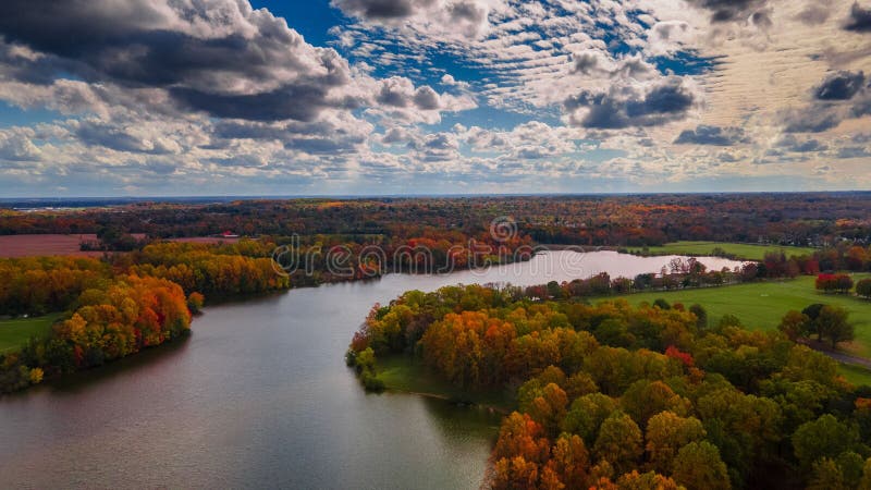 Beautiful View of a Long and Wide Tranquil River with Multiple Trees at ...