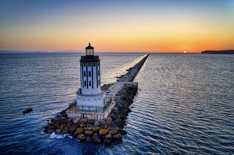 Beautiful View of the Los Angeles Harbor Lighthouse at Sunset Stock ...
