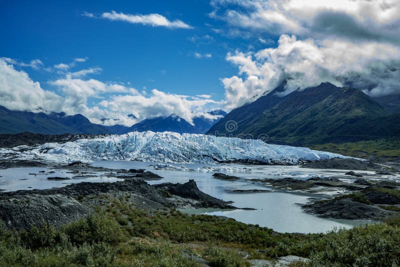 Beautiful View on Melting Glacier Blue Ice with Mountains Around Stock ...