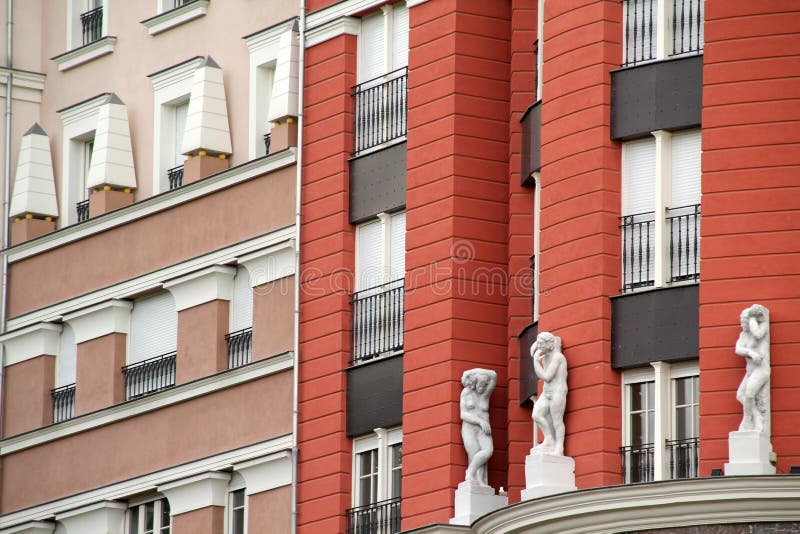 Beautiful View of a Modern Apartment Building with Statues in Bilbao ...
