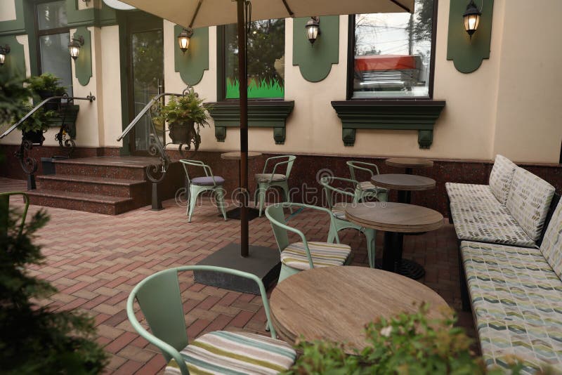 Beautiful View of Modern Cafe with Outdoor Terrace Stock Photo - Image ...