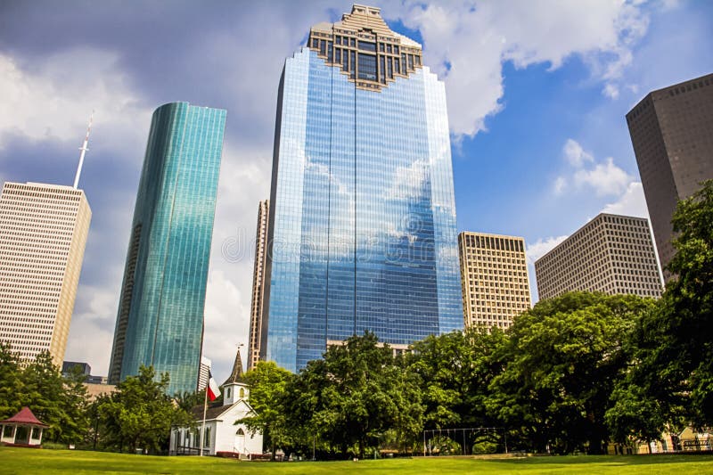 Beautiful View of Modern Skyscrapers from Sam Houston Park in Houston ...