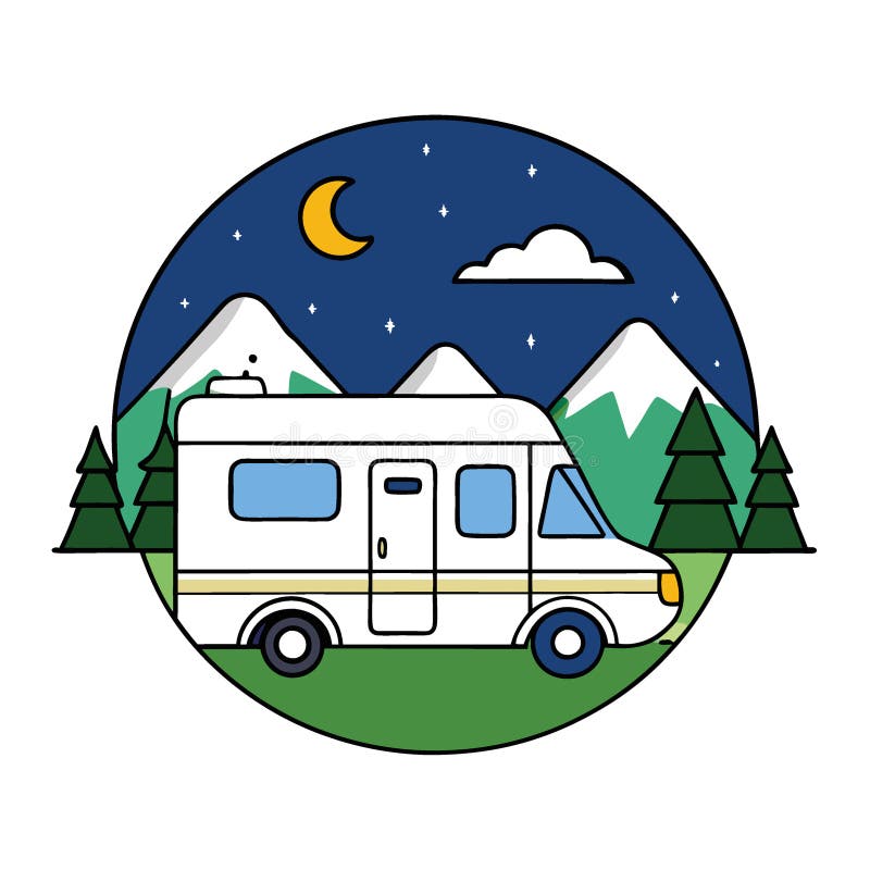 Beautiful View of Motorhome Outdoors at Night. Summer Camping Stock ...