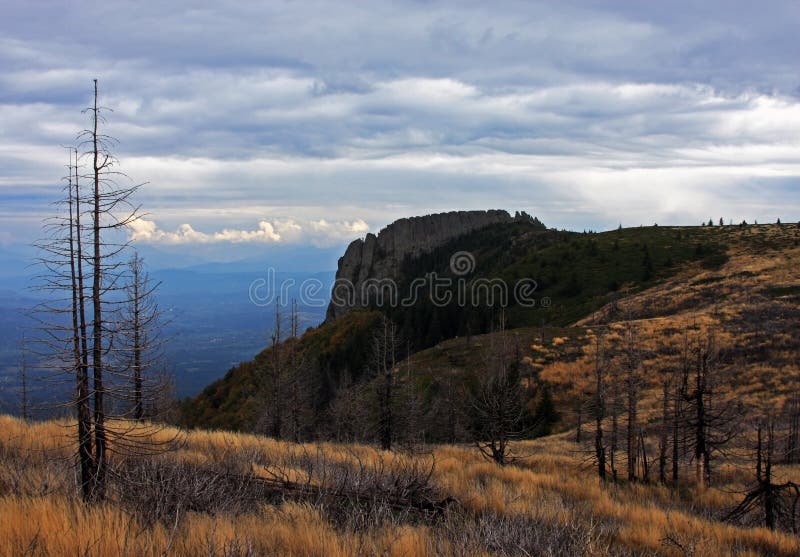 Beautiful View of a Mountain Crest and a Burnt Forest Stock Photo ...