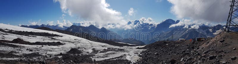 Panoramic View of the Mountains in the Area of Elbrus. Mount Cheget ...