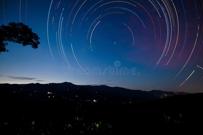 Beautiful View of the Night Sky with Star Trails. Stock Image - Image ...