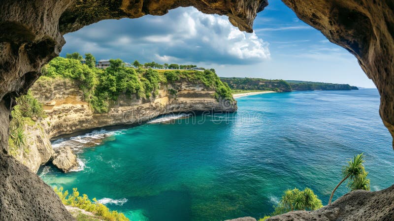 A Beautiful View of the Ocean with a Cliff in the Background Stock ...