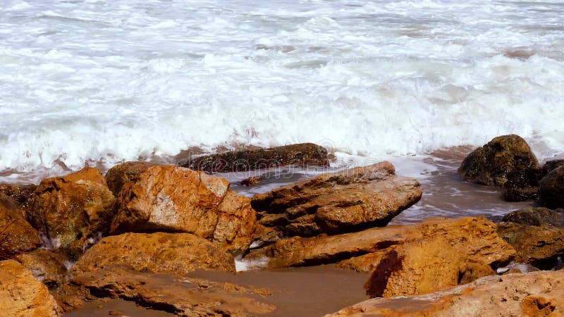 Beautiful View of Ocean Waves Splashing on Rocks Stock Video - Video of ...