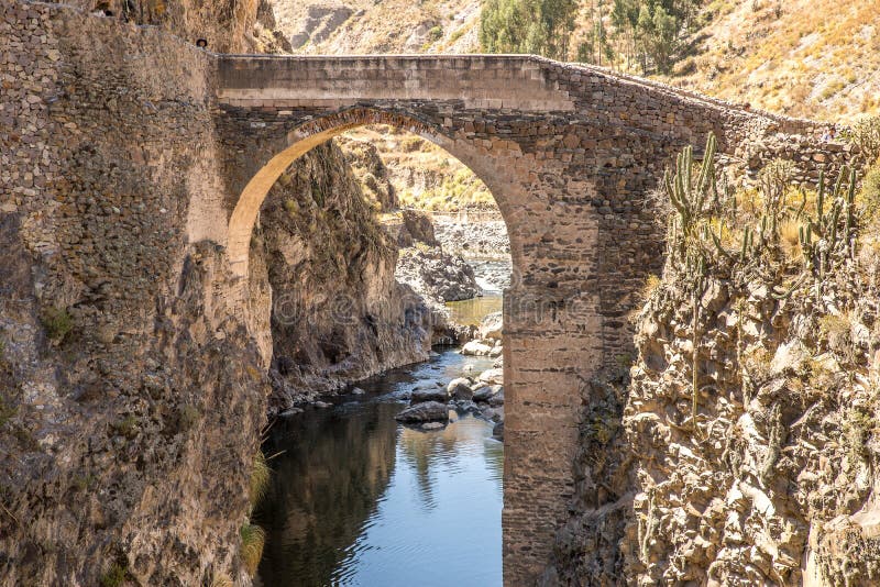 Beautiful View of an Old Brick Bridge Over the River in the Mountains ...