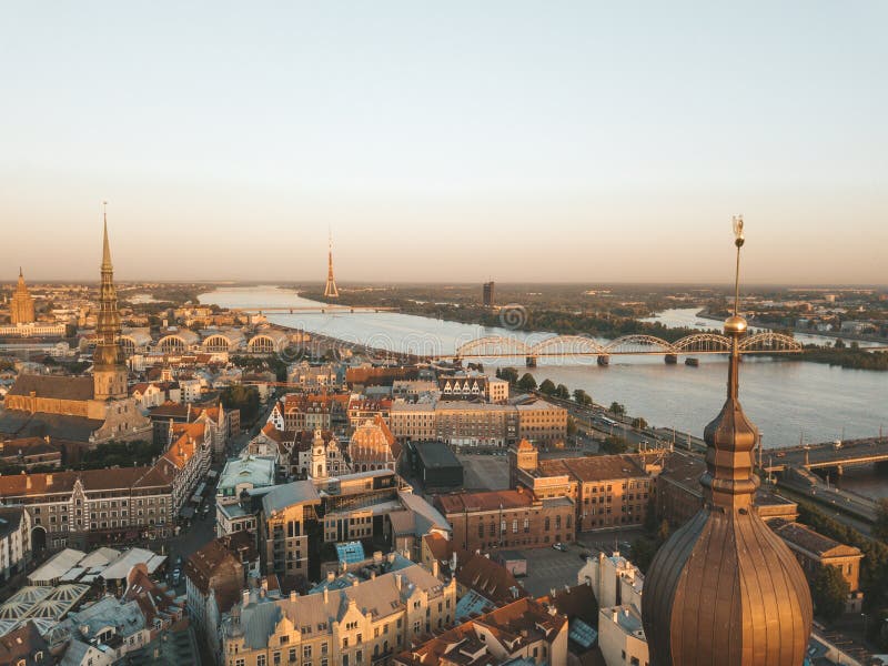 Beautiful View of the Old Riga Town Under the Sunset Sky Stock Photo ...