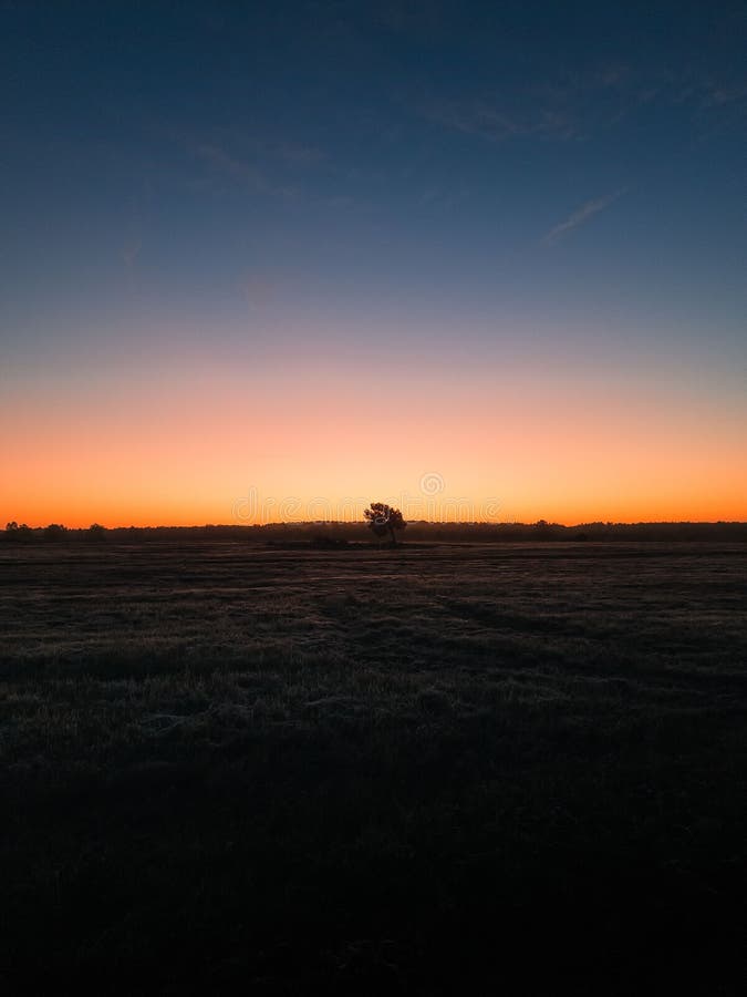 Beautiful View of Orange Sunrise Over Large Fields with Silhouette ...