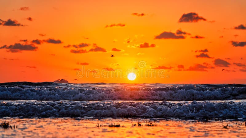 Beautiful View of the Orange Sunset on the Beach Stock Photo - Image of ...